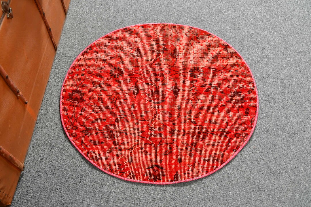 Round Rug, 2.5x2.4 Ft Small Rug, Vintage Rug, Overdyed Turkish Rug ...