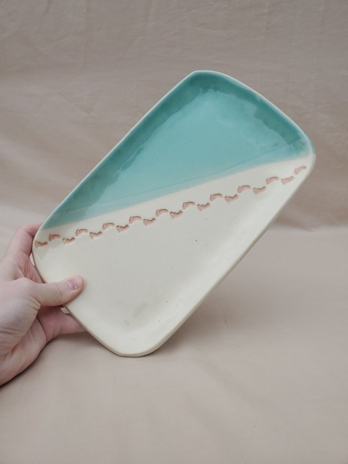 Ceramic Serving Dish Footprints in the Sand Pottery Serving - Etsy