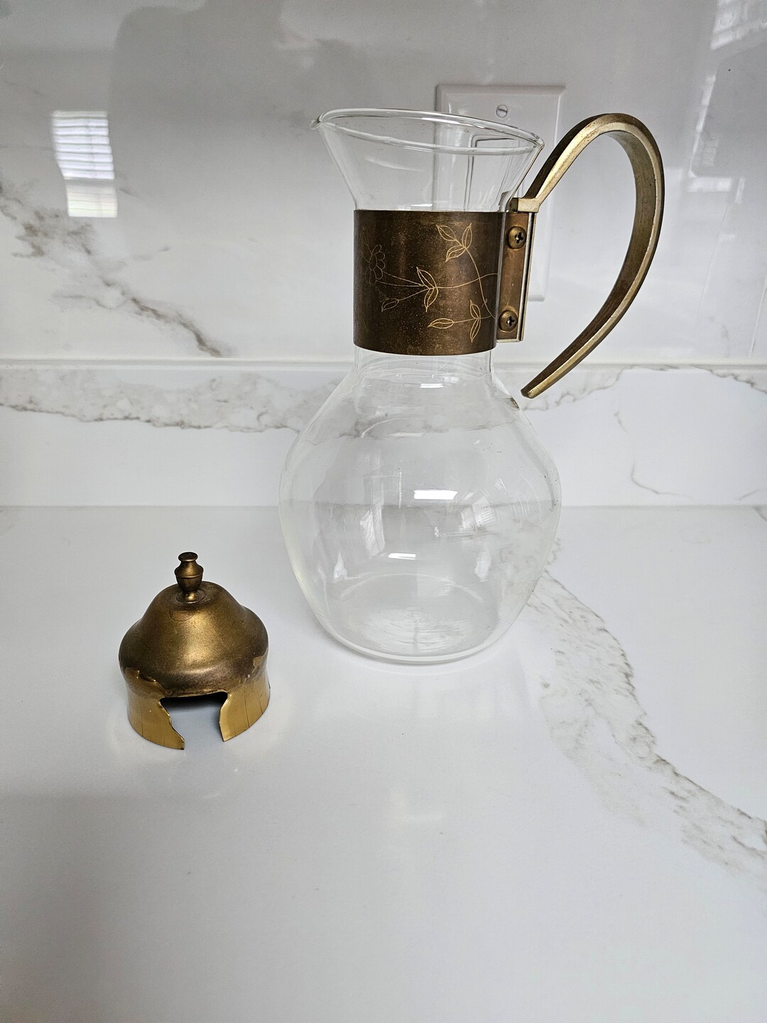 Vintage Glass and Metal Carafe Pitcher Middle East Moroccan Turkish ...