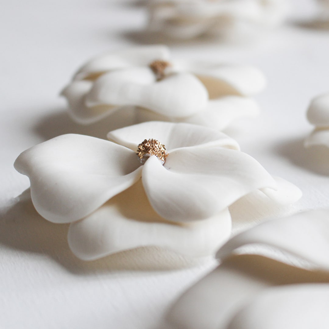 18 Porcelain and Gold Pompon Flowers for Wall Decoration - Etsy