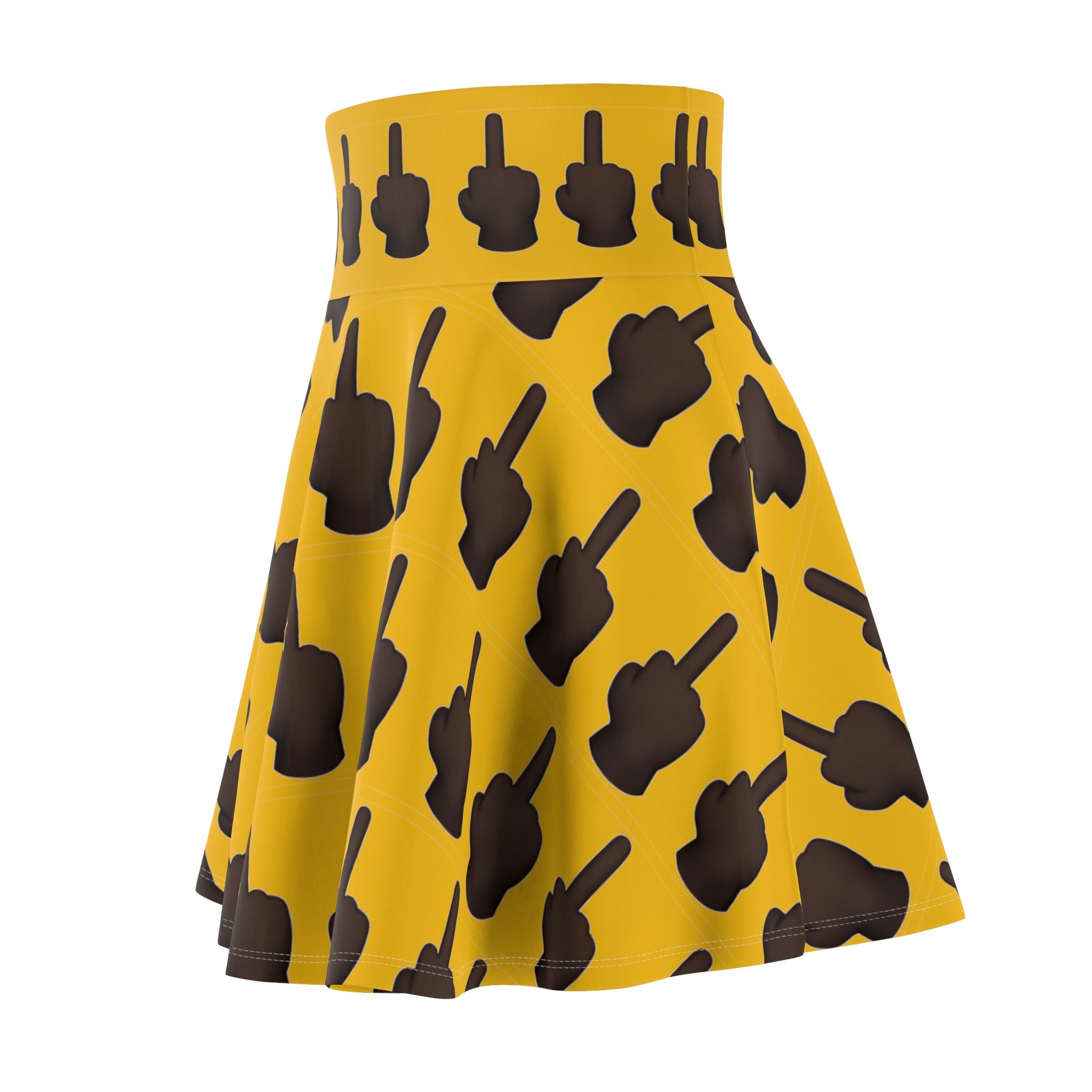 Black Middle Finger Emoji Women's Mustard Skater Skirt - Etsy