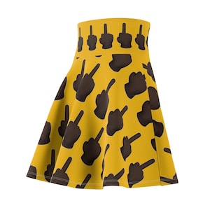 Black Middle Finger Emoji Women's Mustard Skater Skirt - Etsy