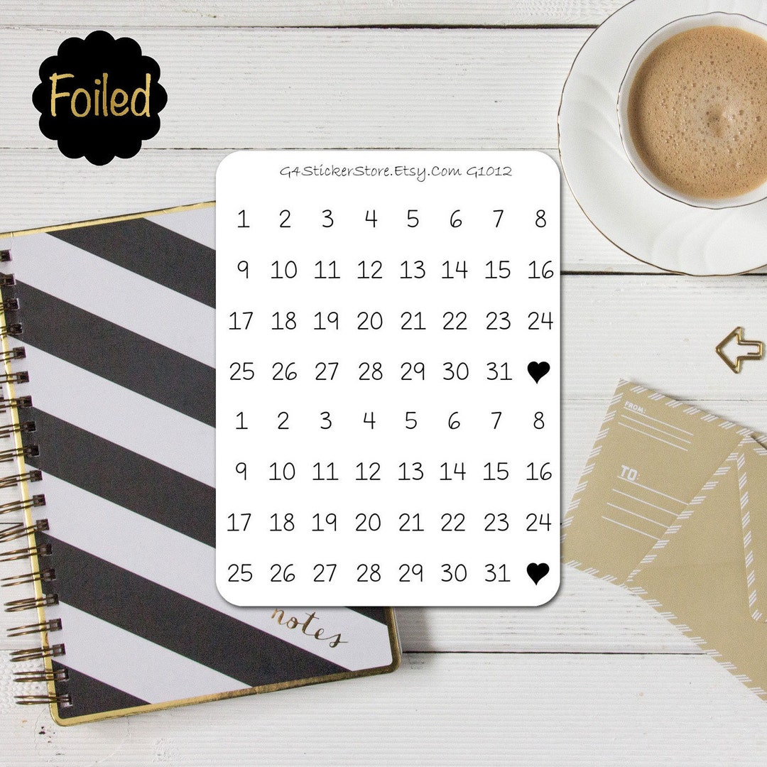 Foiled Planner Date Dot Calendar Number Stickers | G1012 - Etsy
