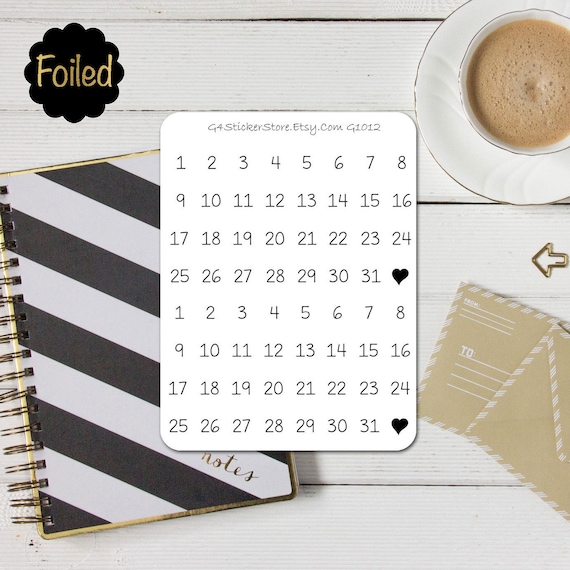 Foiled Planner Date Dot Calendar Number Stickers G1012 | Etsy