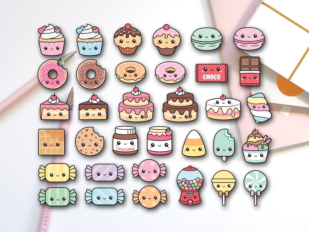 Kawaii Sweet Treat Food Stickers | Fun Foods | Set of 35 | G1194 - Etsy