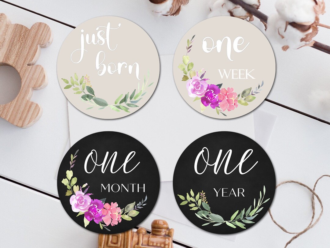 Set of 21 Baby Milestone Stickers 0-12 Months | Newborn, Week, Month ...