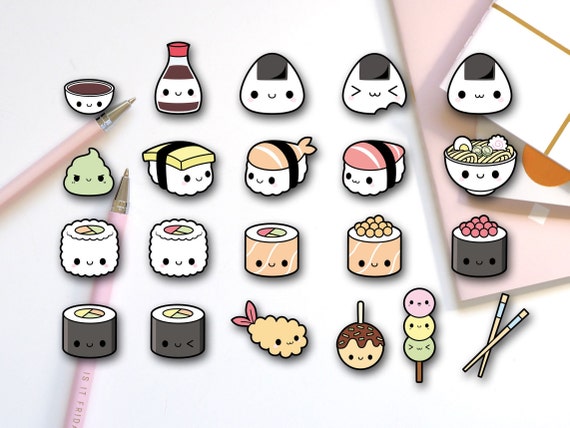 Kawaii Sushi Food Stickers Fun Foods Set of 21 G1197 | Etsy