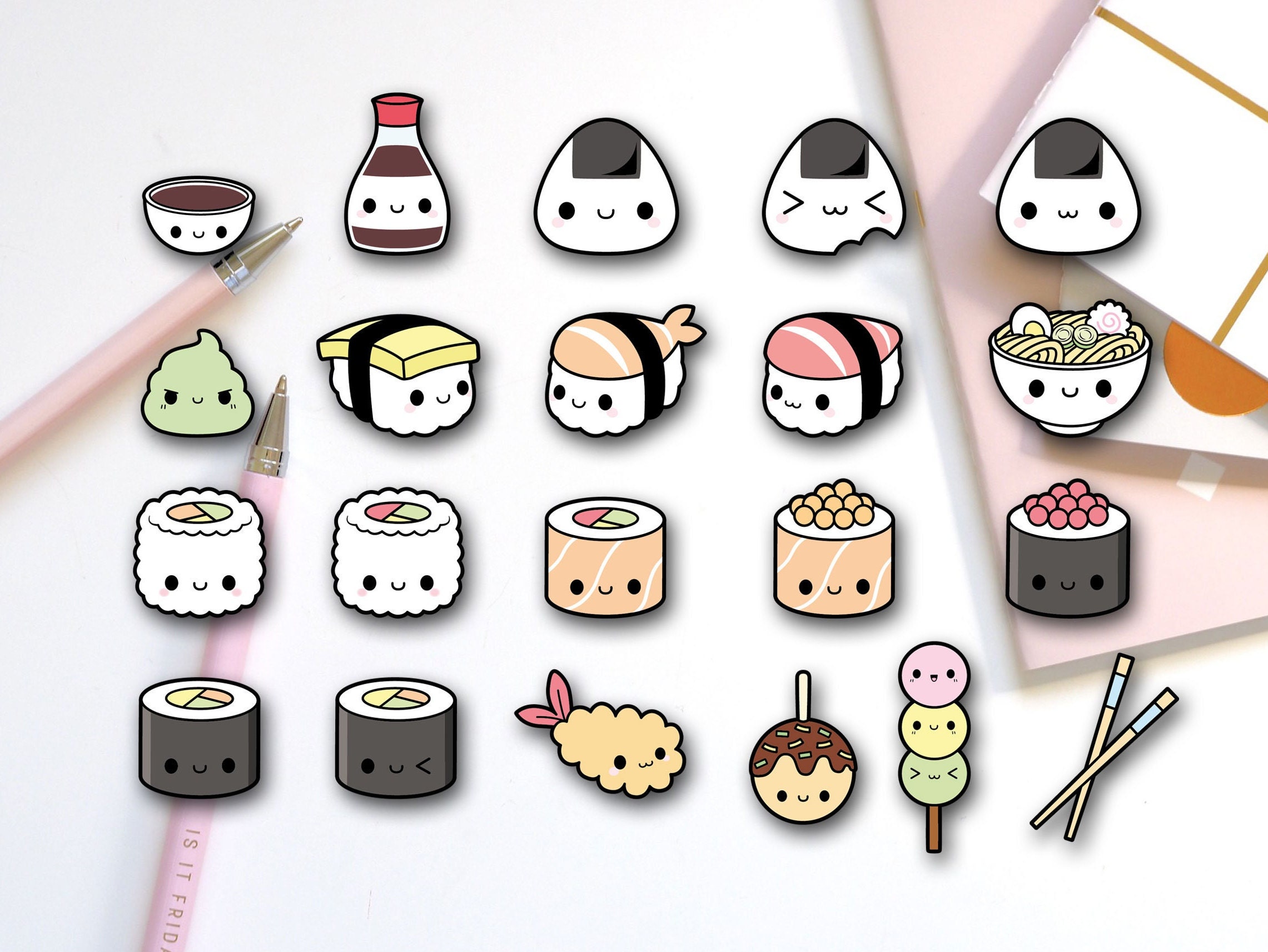 Kawaii Sushi Food Stickers | Fun Foods | Set of 21 | G1197 - Etsy