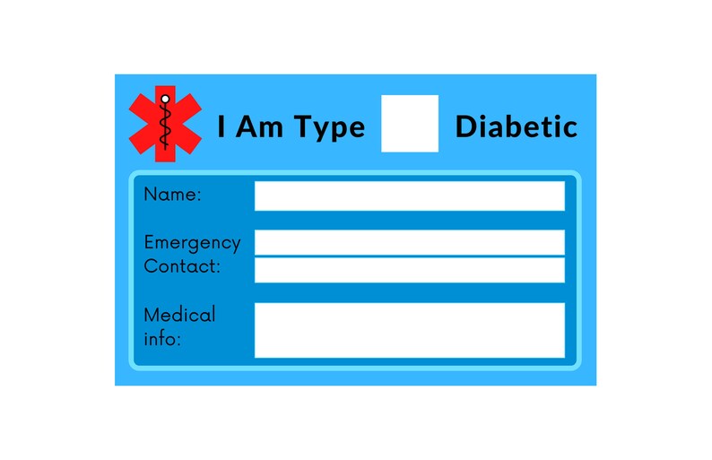 Diabetic Medical ID Card Pack of 2 - Etsy