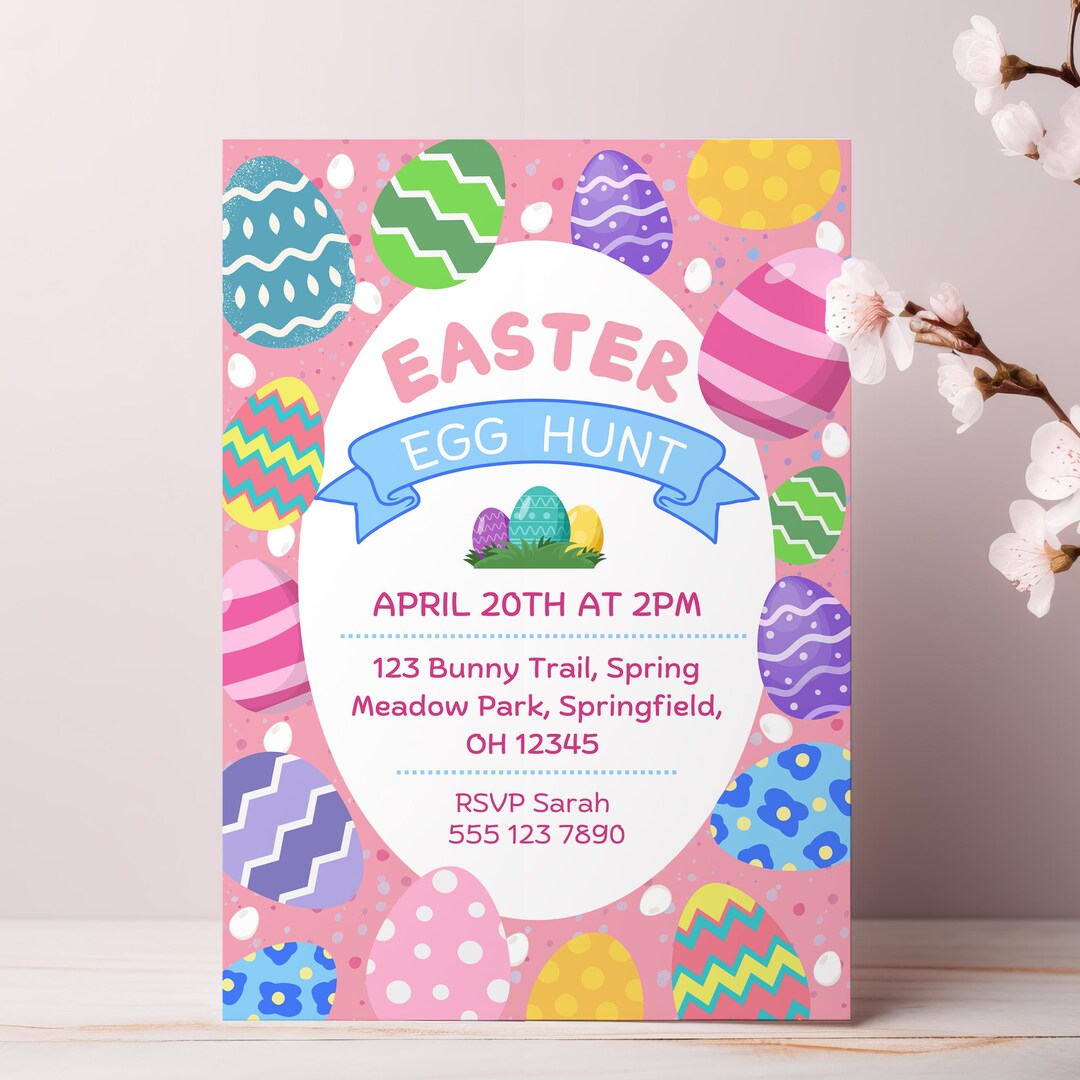 Editable Easter Egg Hunt Invitation | Canva Template | Printable Easter ...
