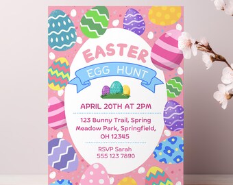 Editable Easter Egg Hunt Invitation | Canva Template | Printable Spring ...