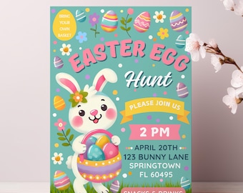 Editable Easter Egg Hunt Invitation | Canva Template | Printable Spring ...