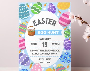 Editable Easter Egg Hunt Invitation | Canva Template | Printable Spring ...