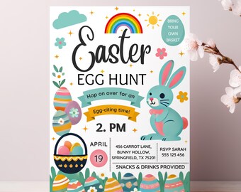 Editable Easter Egg Hunt Invitation | Canva Template | Printable Spring ...