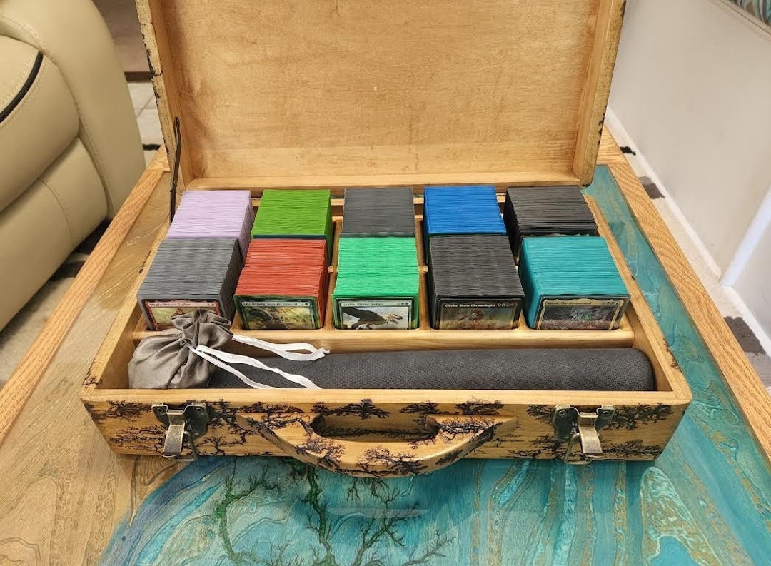 Commander Multi Deck Box, EDH, MTG, Lichtenberg Burns, Stained Wood ...