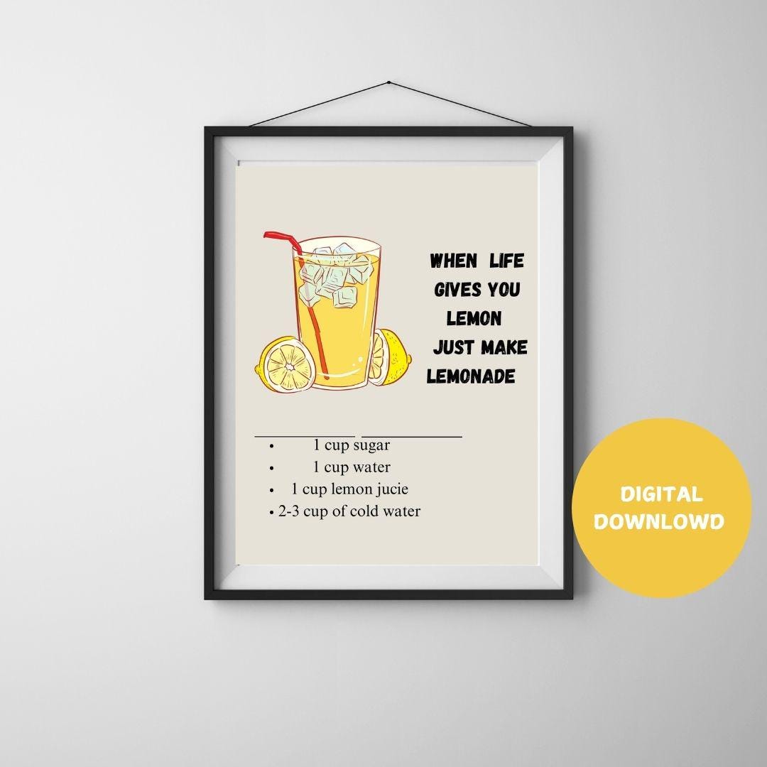 Lemonade Art Print | Cocktail Poster | Party Signature Drink Sign ...