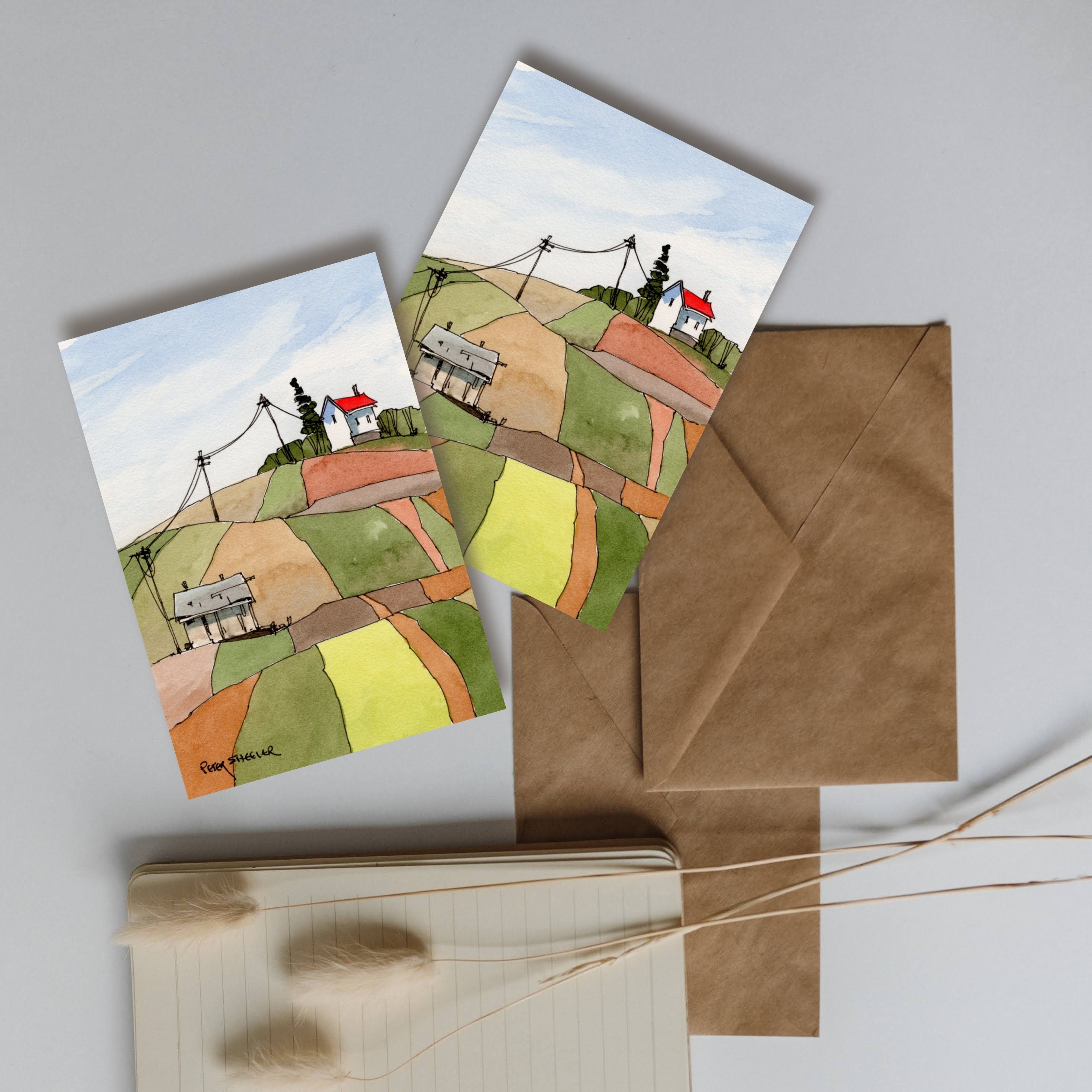 Paint Along Patchwork Farm Fields Coloring Page, Watercolor Fine Art ...