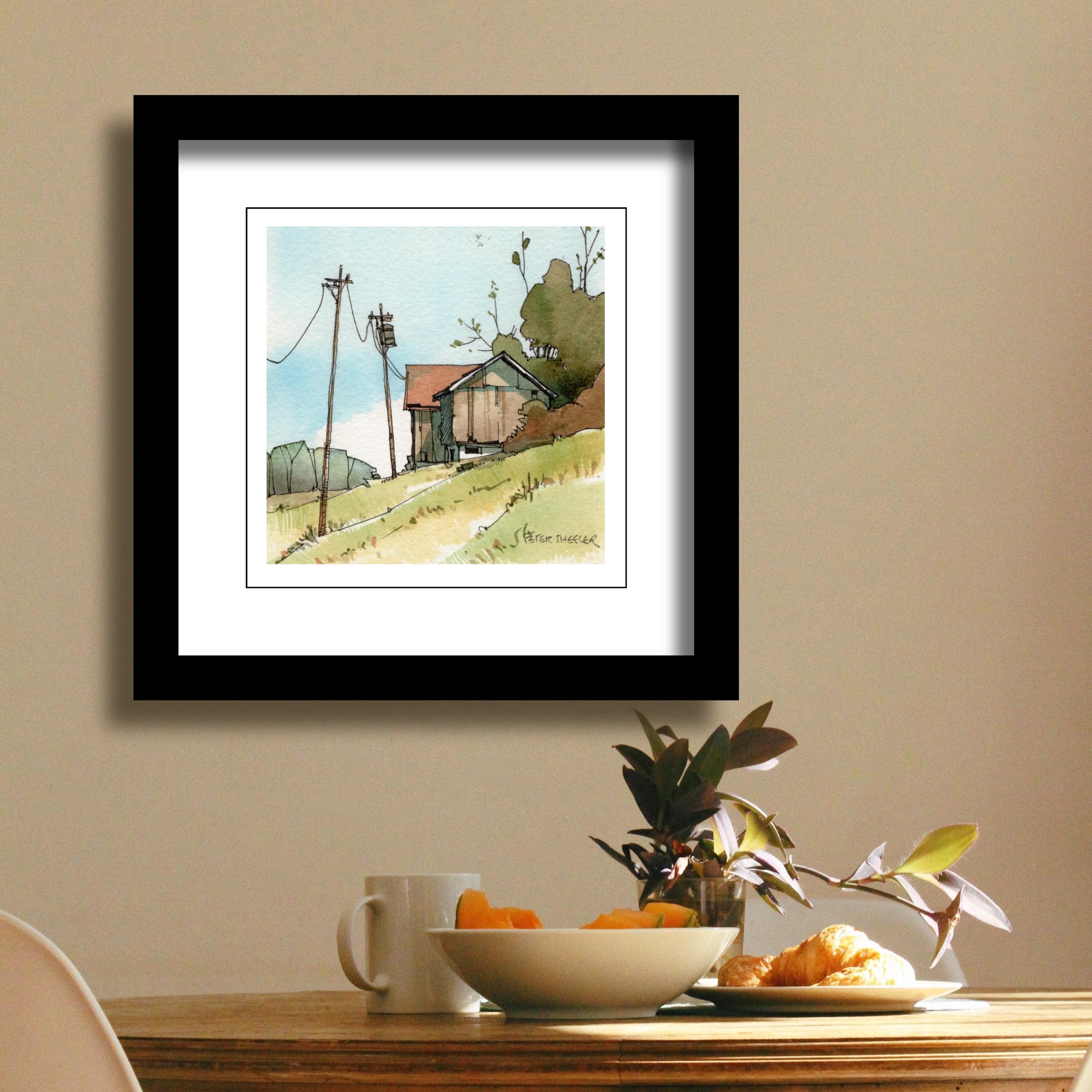 Farm and Barn Scene Coloring Page, Original by Peter Sheeler ...