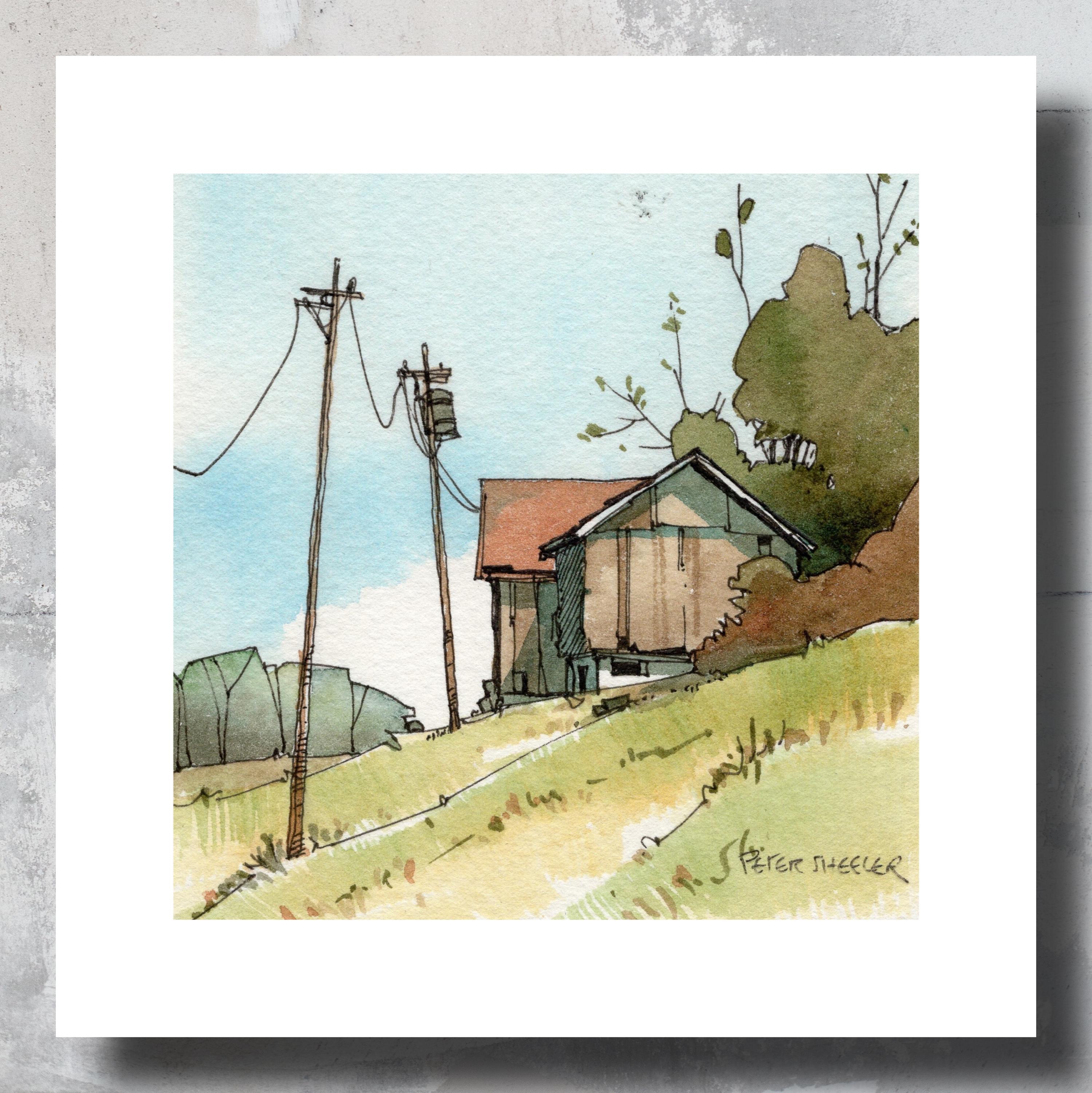 Farm and Barn Scene Coloring Page, Original by Peter Sheeler ...