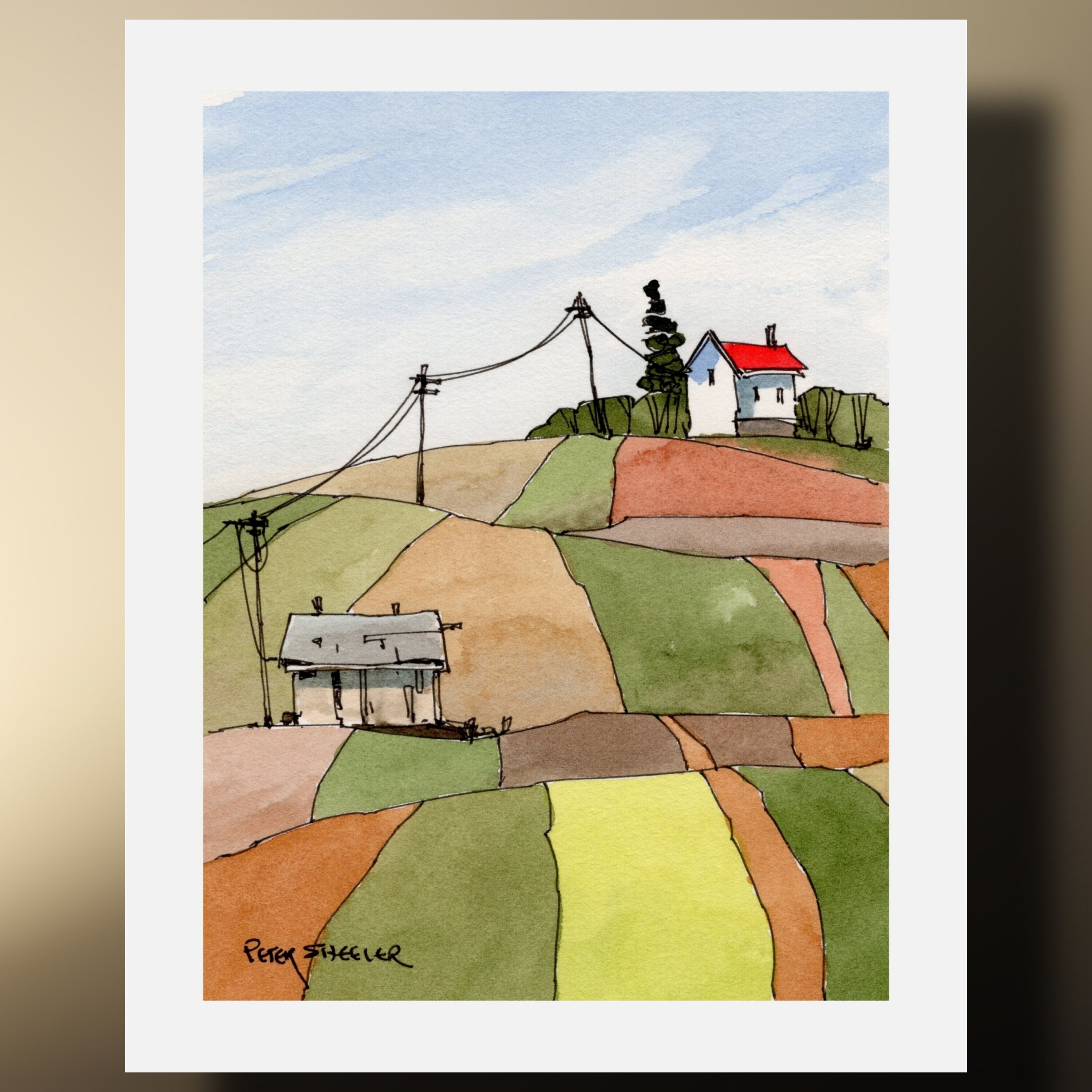 Paint Along Patchwork Farm Fields Coloring Page, Watercolor Fine Art ...