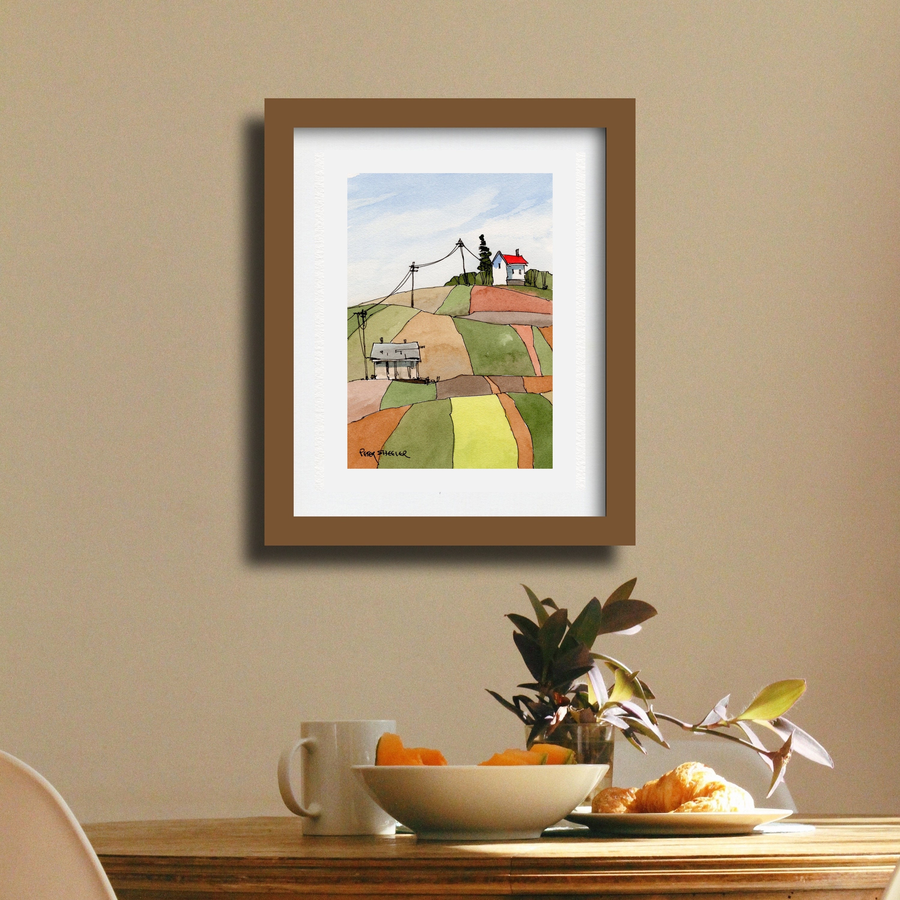 Paint Along Patchwork Farm Fields Coloring Page, Watercolor Fine Art ...