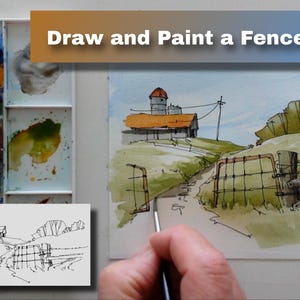 Paint Along Farm Gate and Barn, Coloring Page, Watercolor Fine Art Wall ...