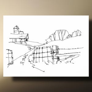 Paint Along Farm Gate and Barn, Coloring Page, Watercolor Fine Art Wall ...