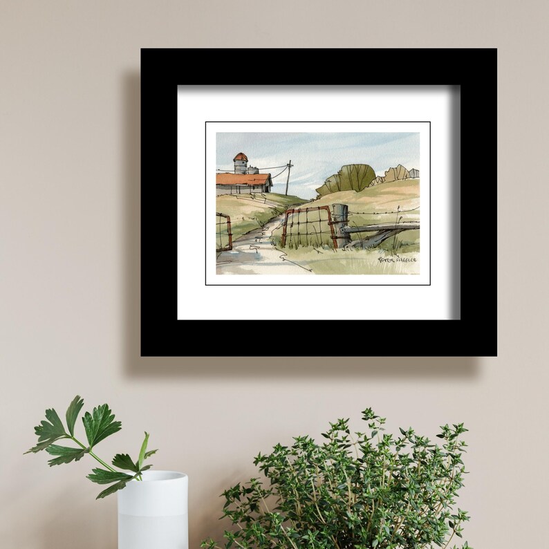 Paint Along Farm Gate and Barn, Coloring Page, Watercolor Fine Art Wall ...