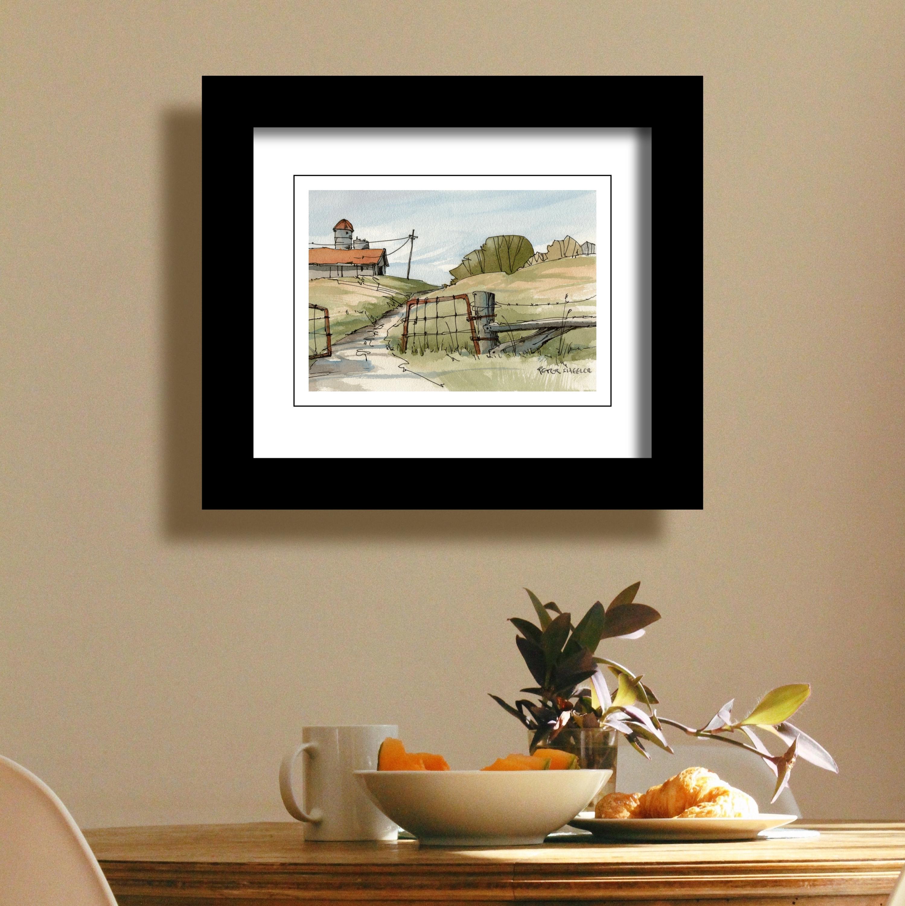 Paint Along Farm Gate and Barn, Coloring Page, Watercolor Fine Art Wall ...