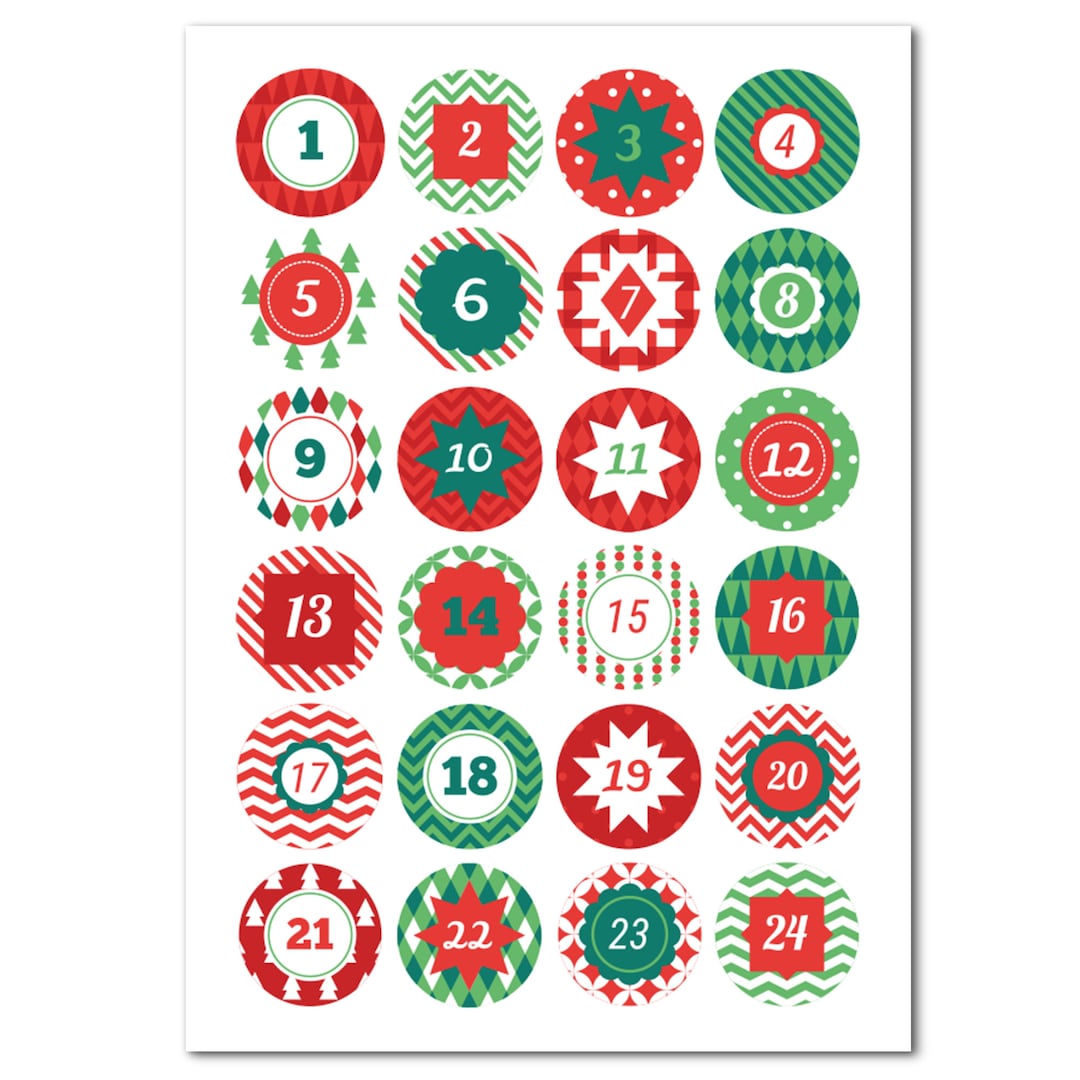 Advent Calendar Numbers Stickers 24 Stickers 1-24 - Etsy