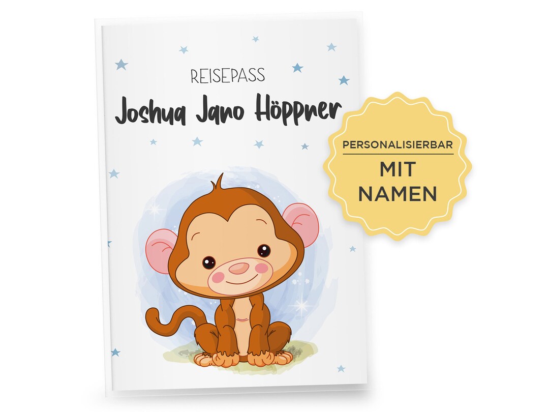 Children's Passport Cover Personalized Baby Animals Monkey, Passport ...