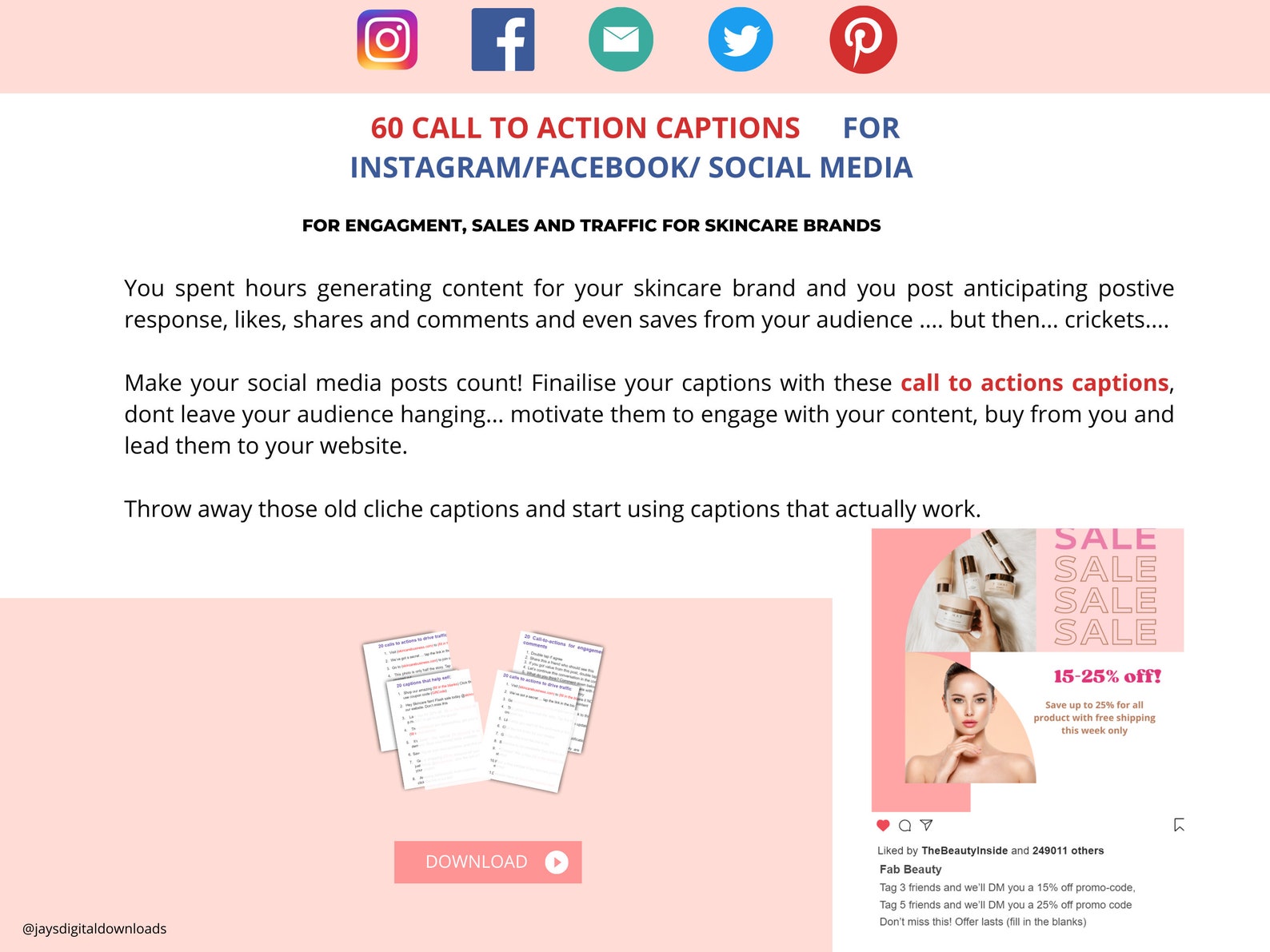 60 CALL-TO-ACTION Caption Templates for Instagram/facebook/social Media ...