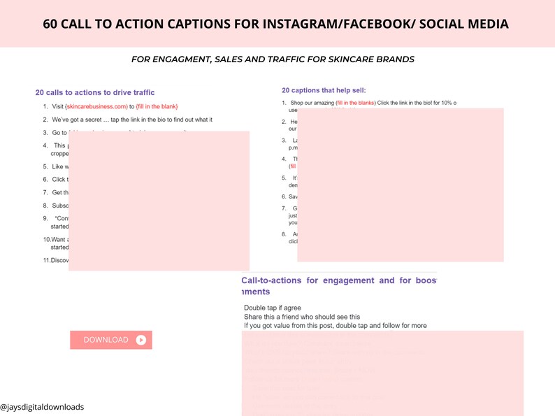 60 CALL-TO-ACTION Caption Templates for Instagram/facebook/social Media ...