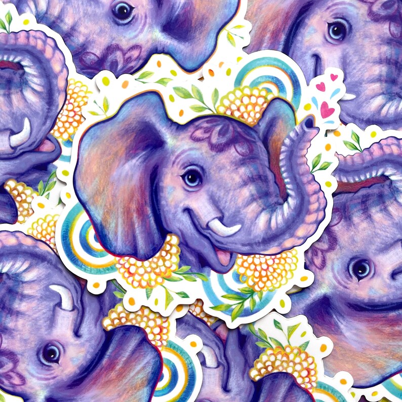 Vinyl Sticker Euphoric Elephant Animal Sticker, Laptop Decal, Custom ...