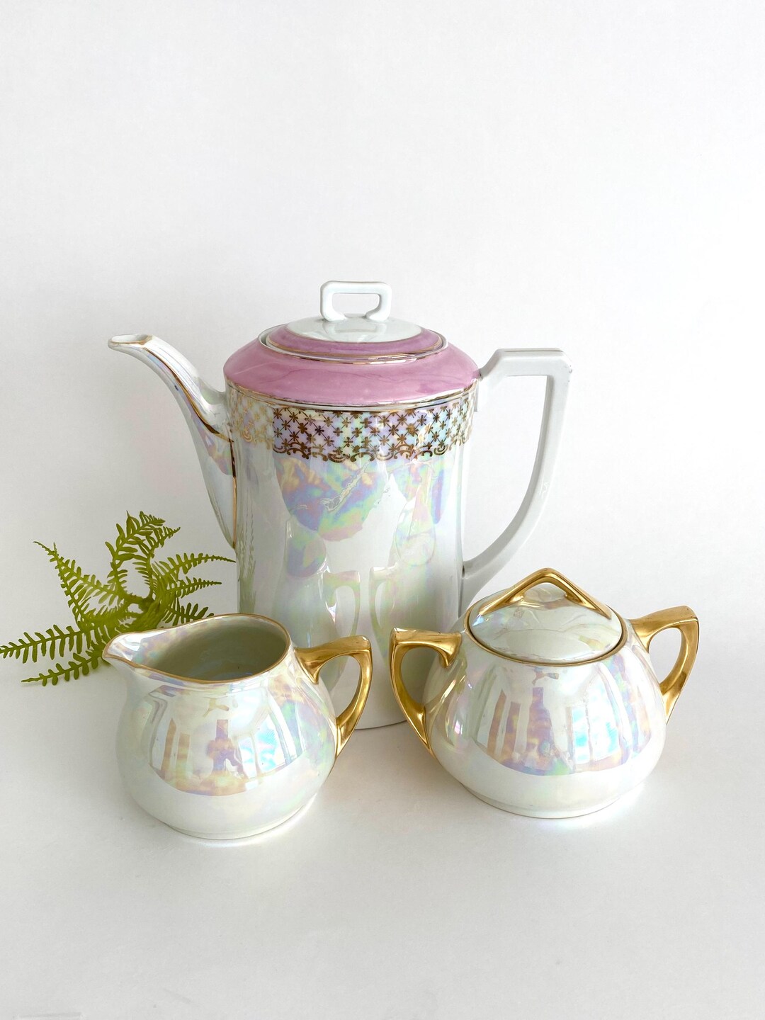 Epiag Czechoslovakia Lusterware Tea Set – Iridescent Pink Gold Teapot ...