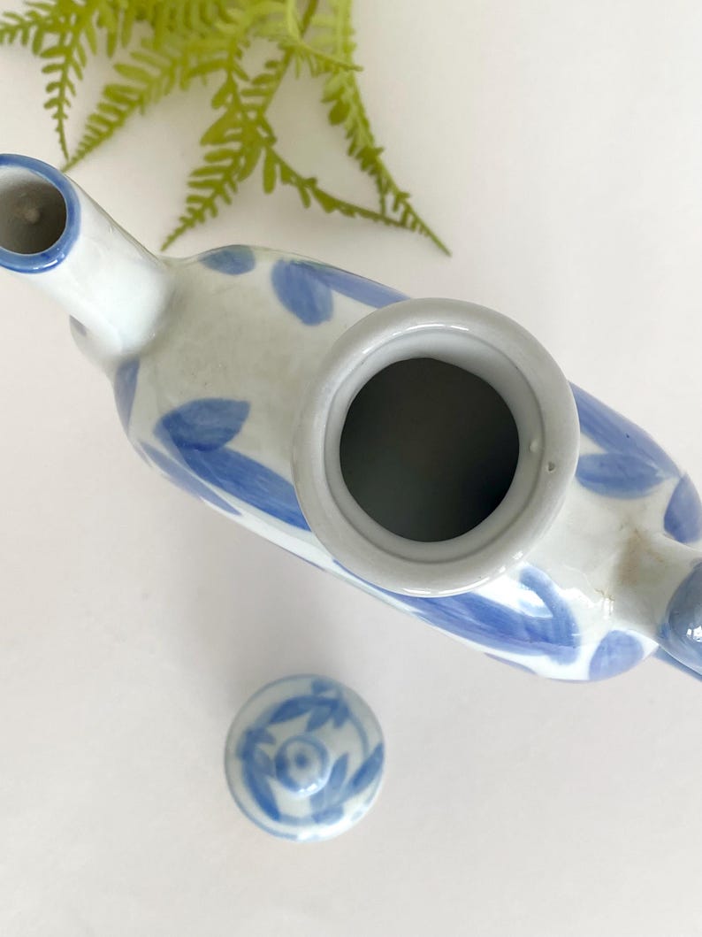 Chinoiserie Donut Teapot, Unique Cobalt Blue Ceramic Vase for Asian ...