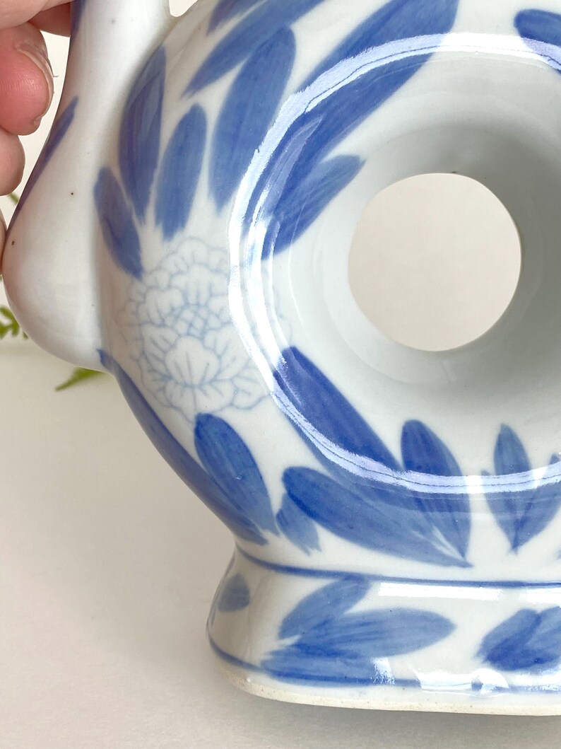 Chinoiserie Donut Teapot, Unique Cobalt Blue Ceramic Vase for Asian ...