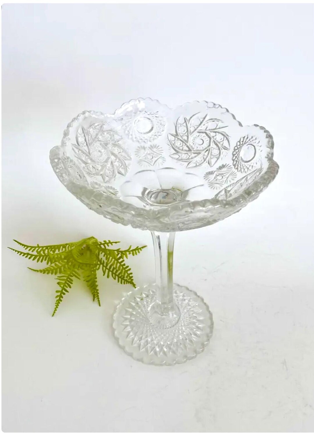 Vintage Pressed Glass Compote: EAPG Pinwheel Hobstar Candy Dish - Etsy