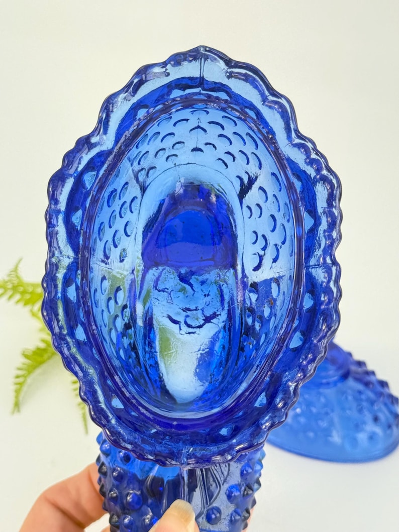 Vintage Cobalt Hobnail Glass Shoe Dish With Lid - Etsy