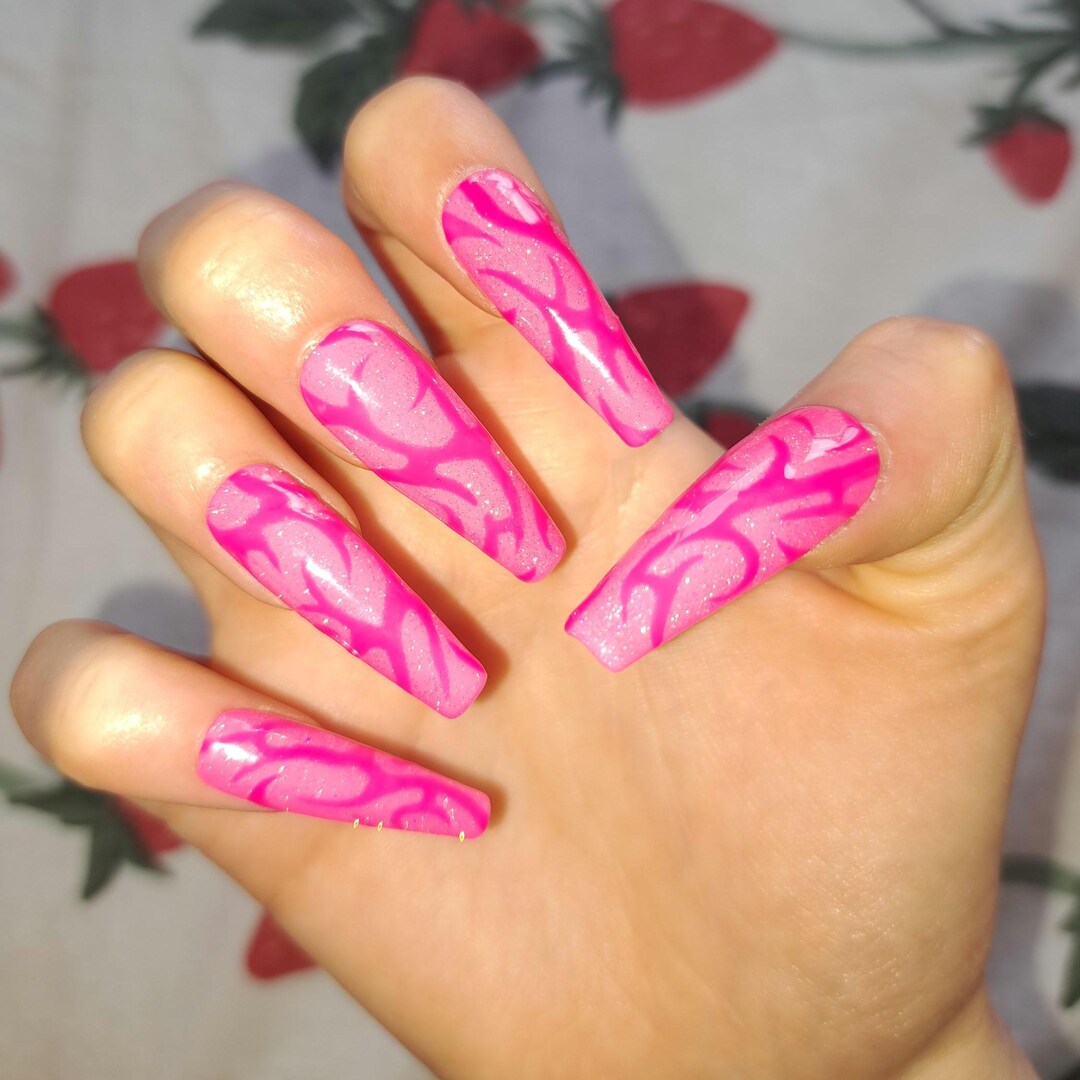 The 'pink Friday' Set! Y2k Cyber Sigil Pink Glitter Press on Nails ...