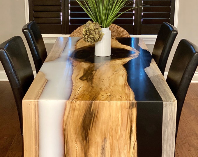 Live Edge Epoxy Waterfall Dinning Table - Etsy