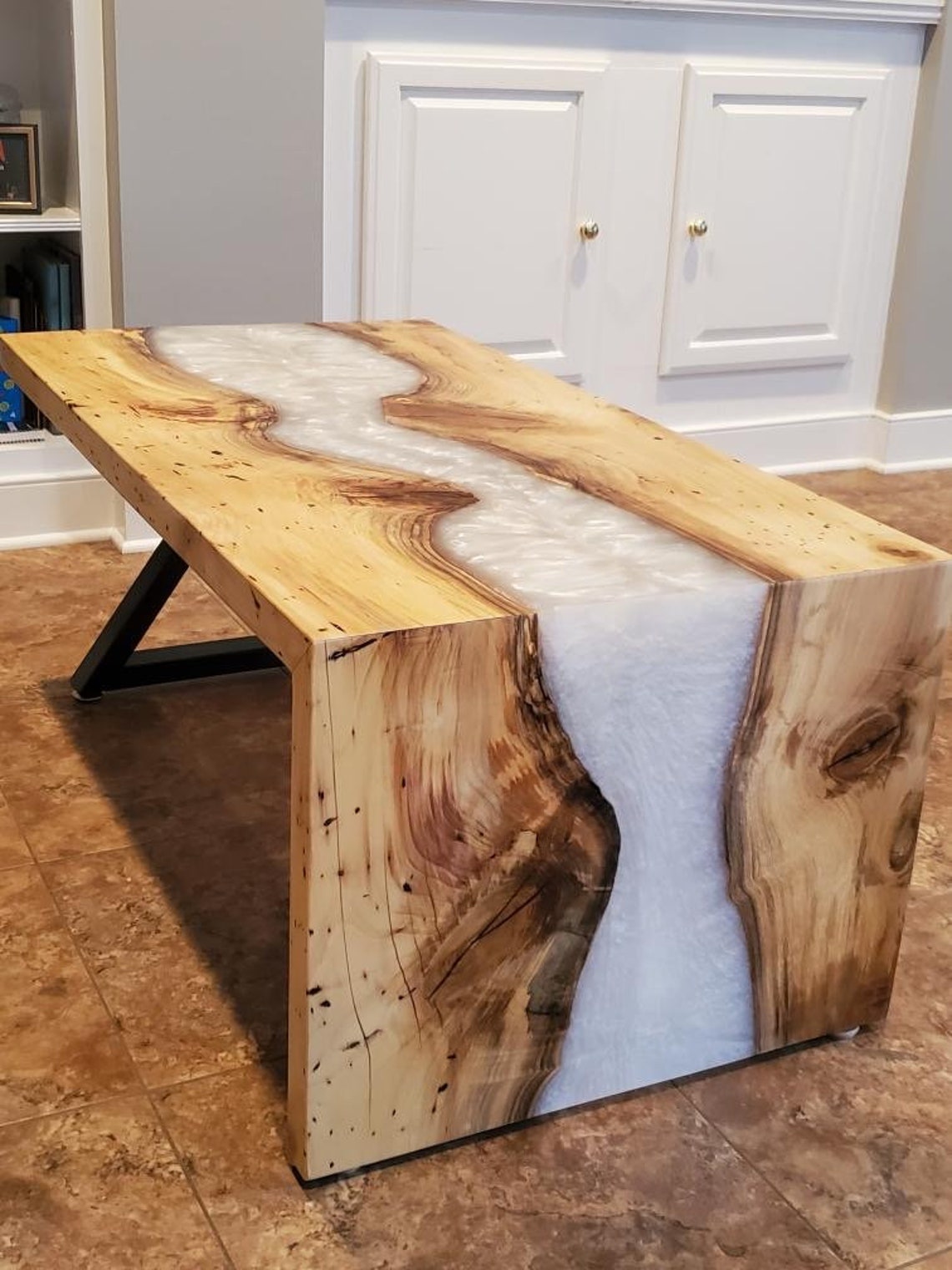 Live Edge Water Fall With Pearl White Epoxy Coffee Table Prices Start ...