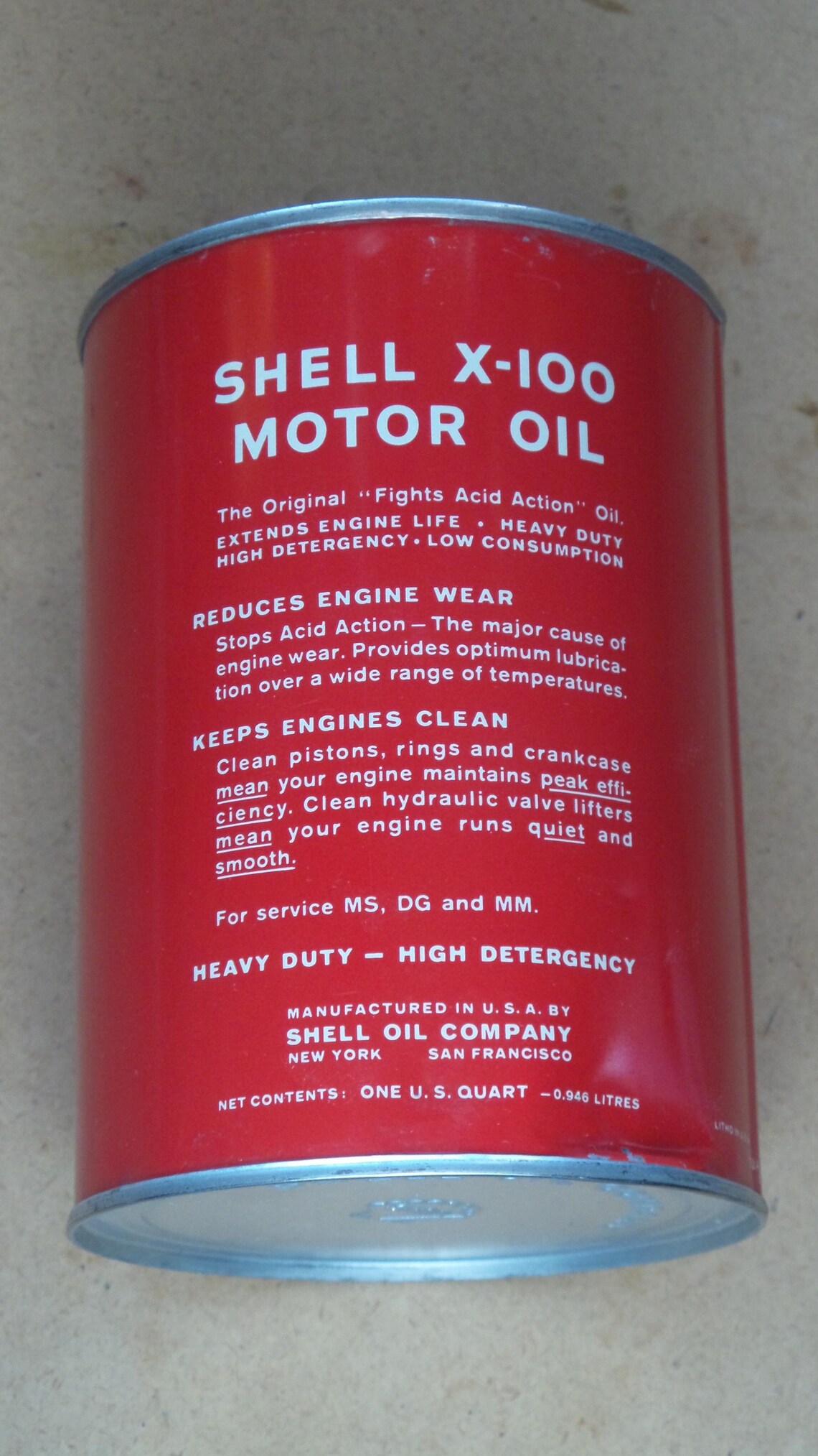 Original Vintage Shell X-100 One Quart Motor Oil Can Metal Gas Sign ...