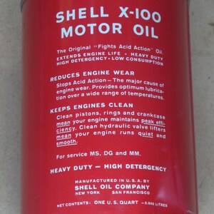 Original Vintage Shell X-100 One Quart Motor Oil Can Metal Gas Sign ...