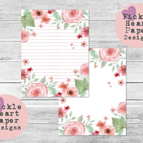 Floral Lined Paper. Printable Lined Paper. Letter Writing. - Etsy Canada