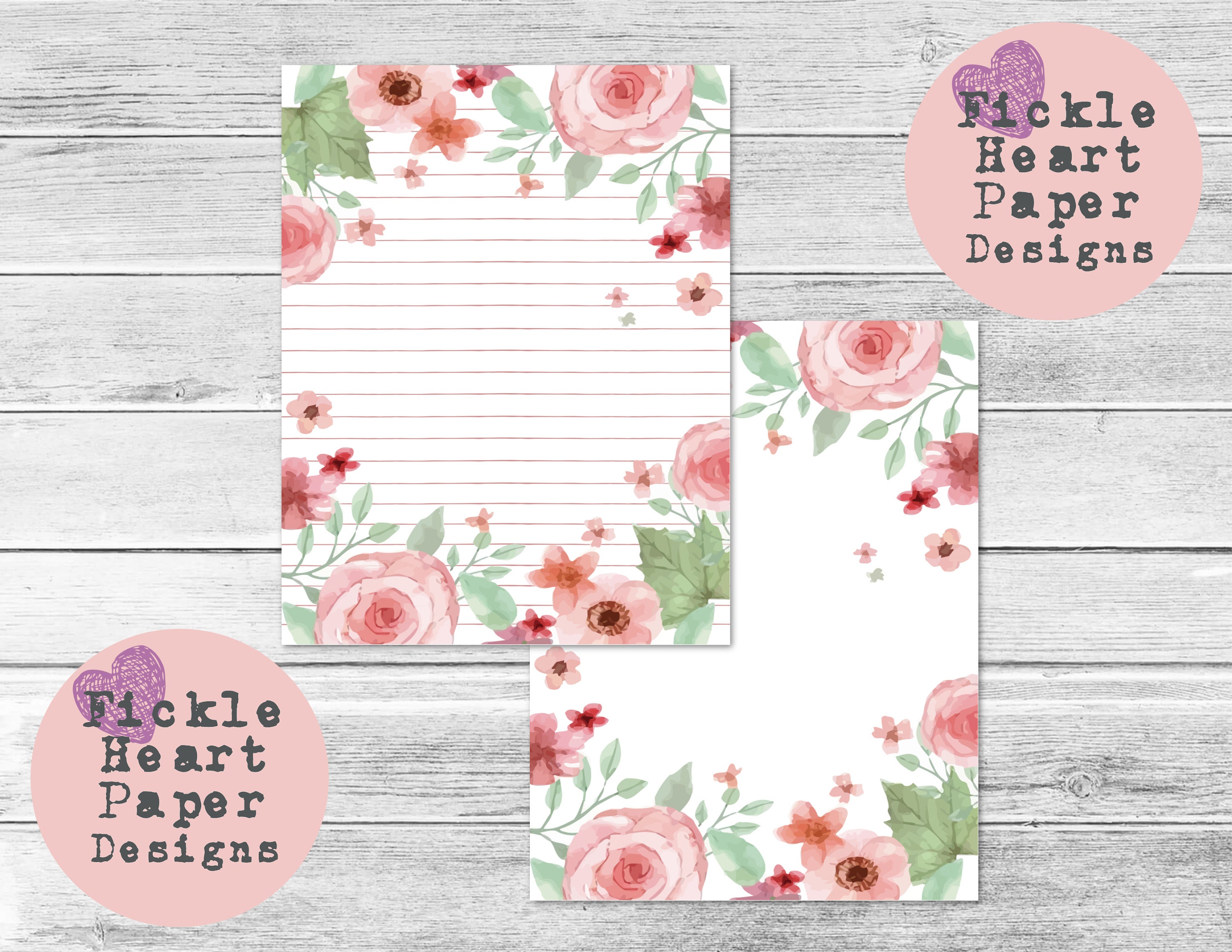 Floral Lined Paper. Printable Lined Paper. Letter Writing. Journal ...
