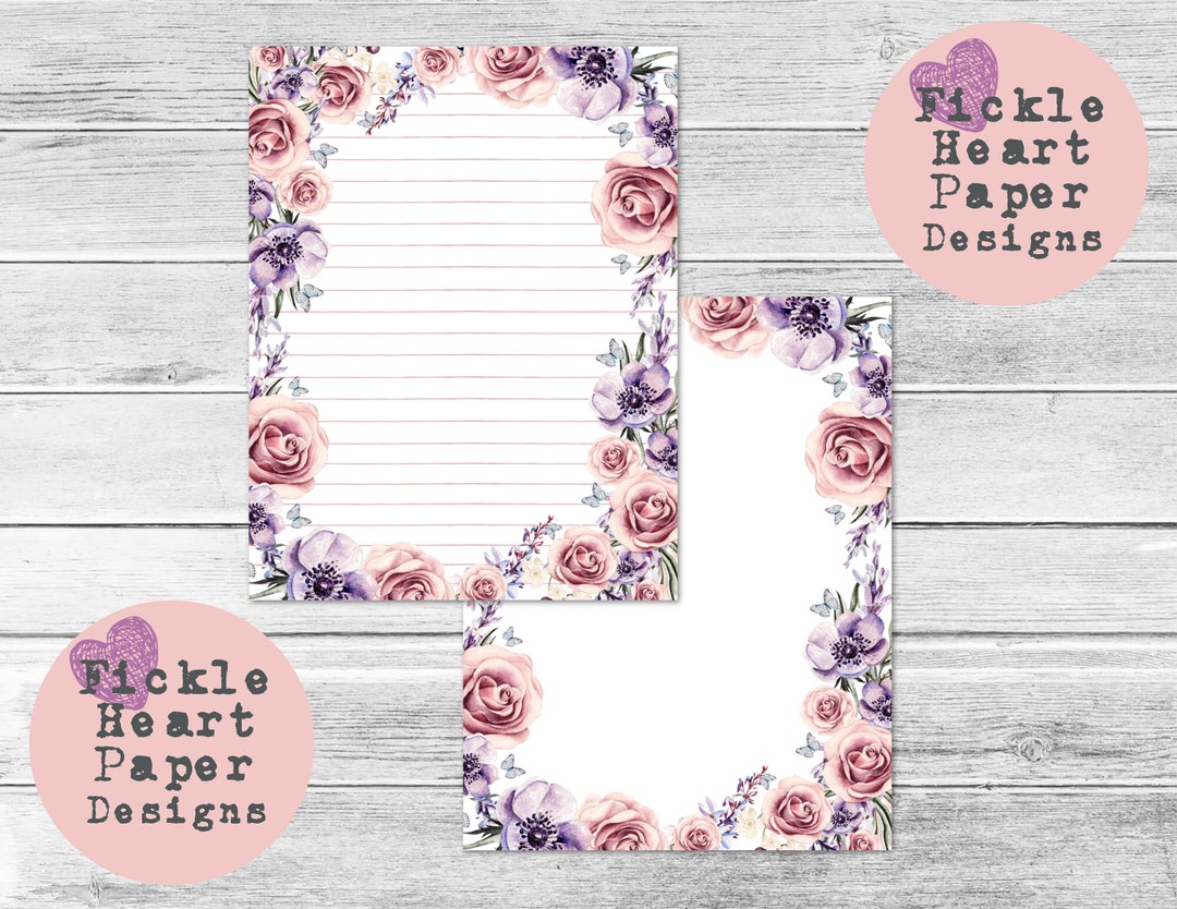 Floral Lined Paper. Printable Lined Paper. Letter Writing. Journal ...