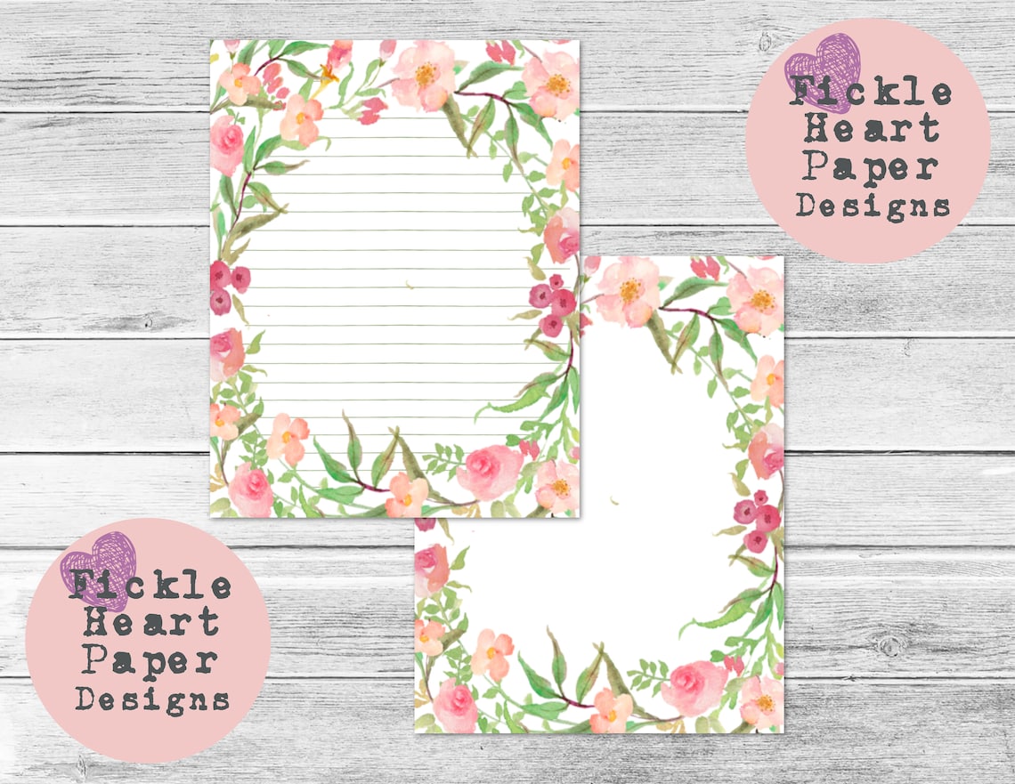 Floral Lined Paper. Printable Lined Paper. Letter Writing. Journal ...