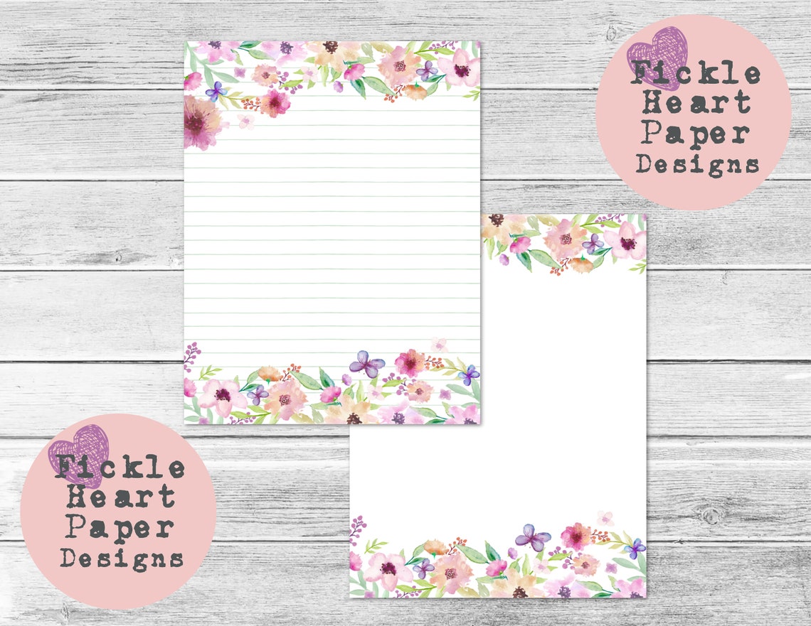 Buy Floral Lined Paper. Printable Lined Paper. Letter Writing. Pretty ...
