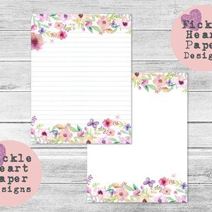 Floral Lined Paper. Printable Lined Paper. Letter Writing. Pretty ...